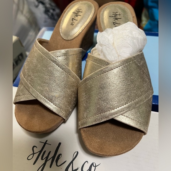 Style & Co. | Shoes | Style Co Metallic Gold Slide Sandals | Poshmark